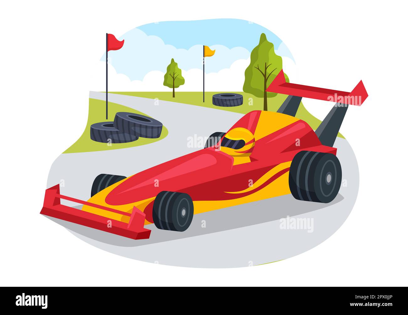 Formula Racing Sport Car Reach on Race Circuit the Finish Line Cartoon ...