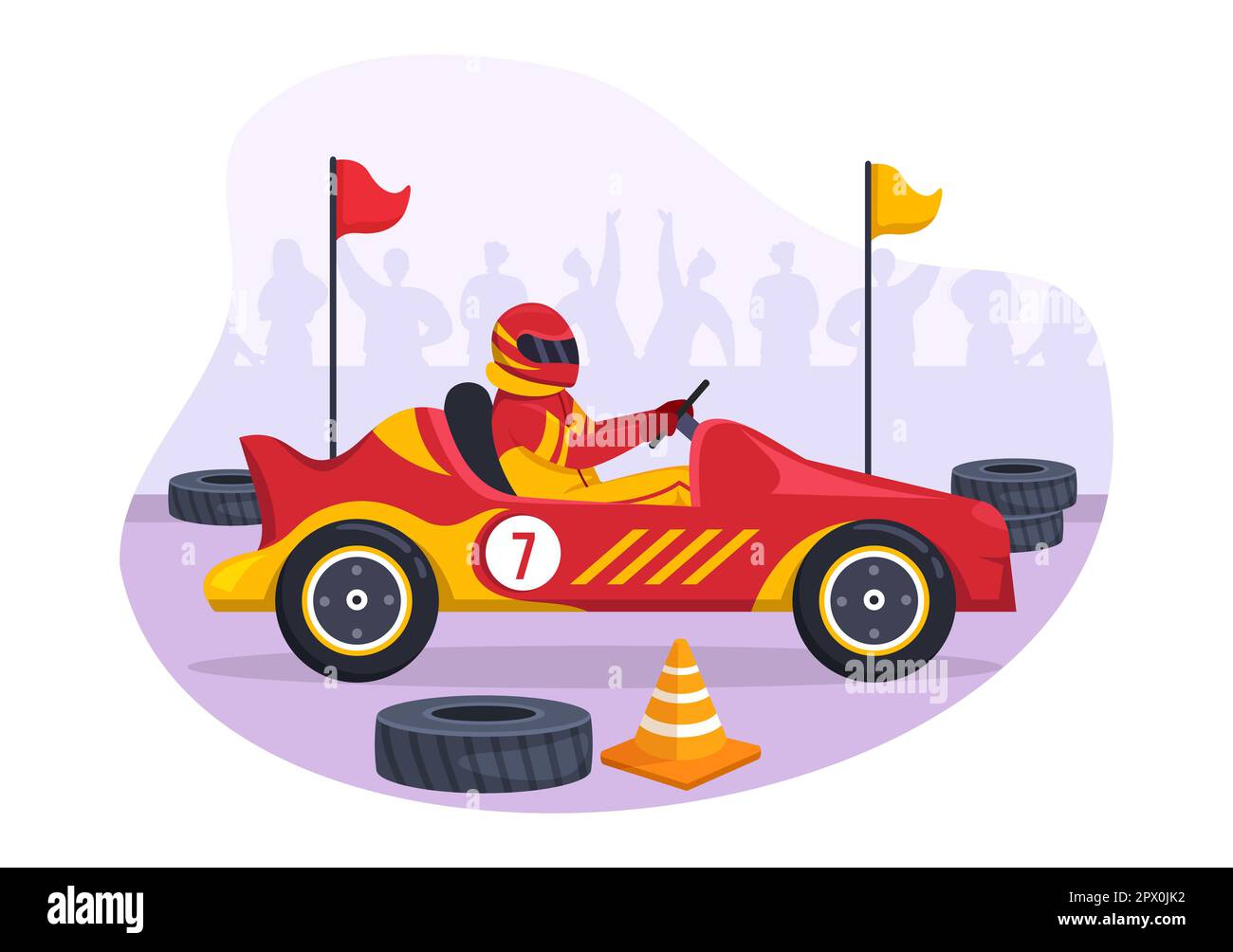 Formula Racing Sport Car Reach on Race Circuit the Finish Line Cartoon ...
