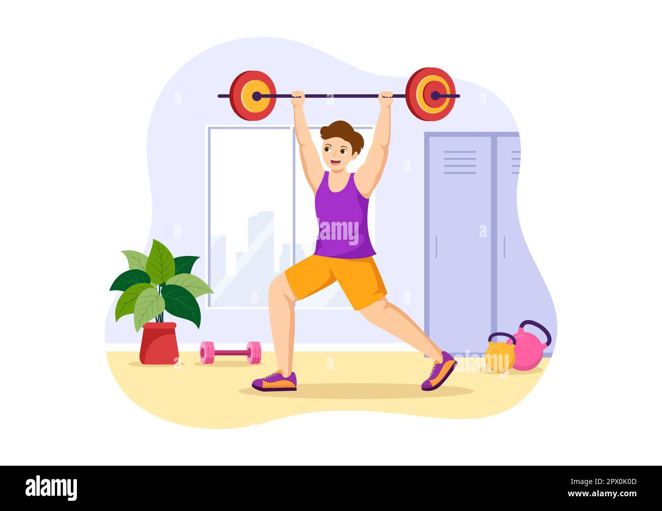 Weightlifting Sport Illustration with Athlete Lifts a Heavy Barbell ...
