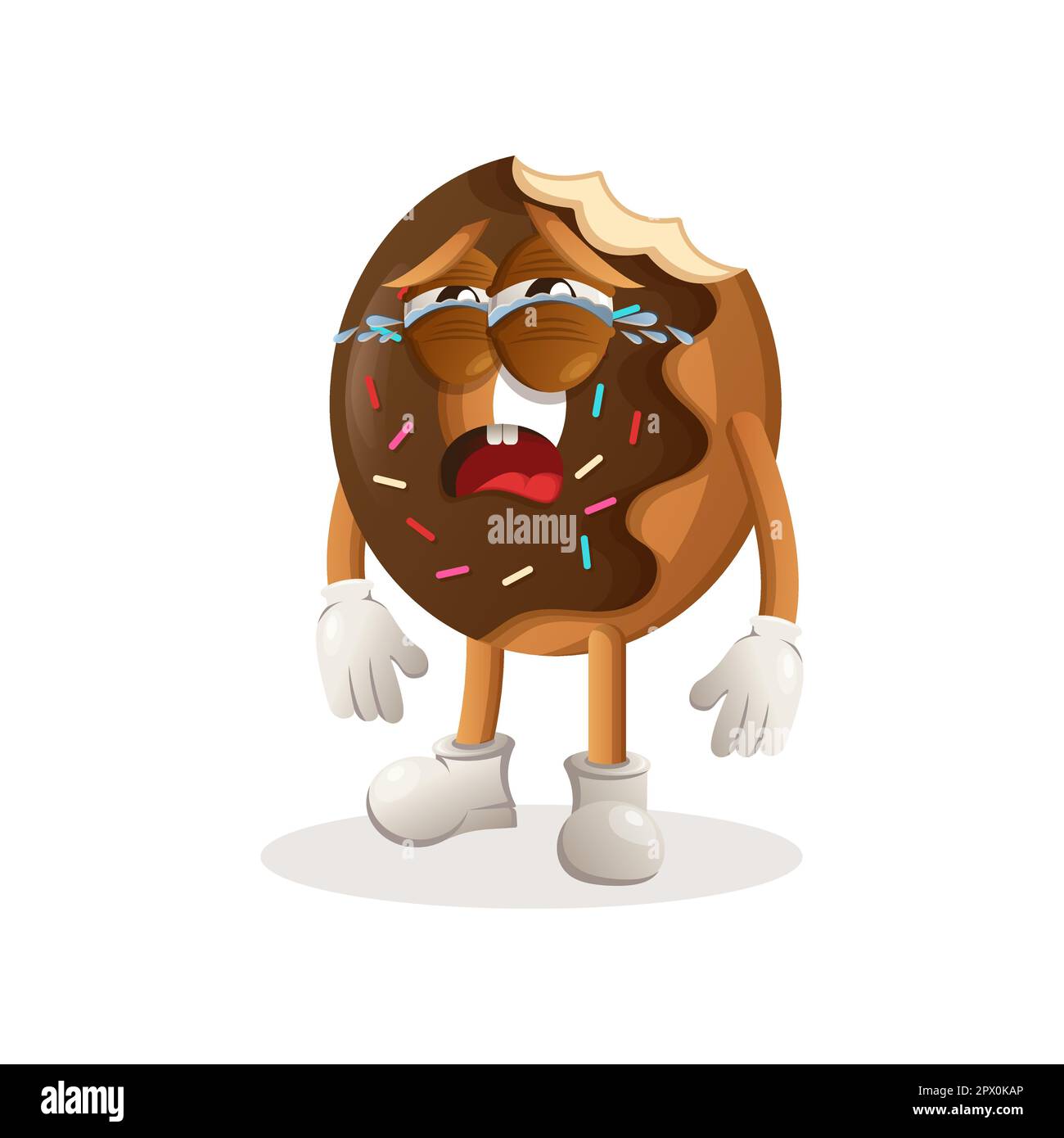 Cute donut mascot crying. Perfect for food store, small business or e ...