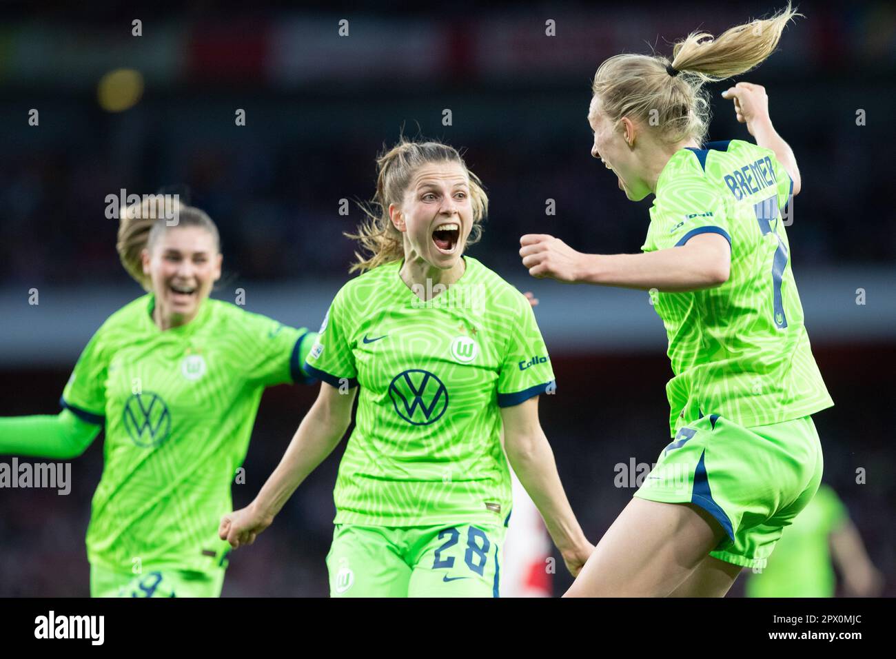 London, UK. 1st May, 2023. Pauline Bremer celebrates during the UEFA ...