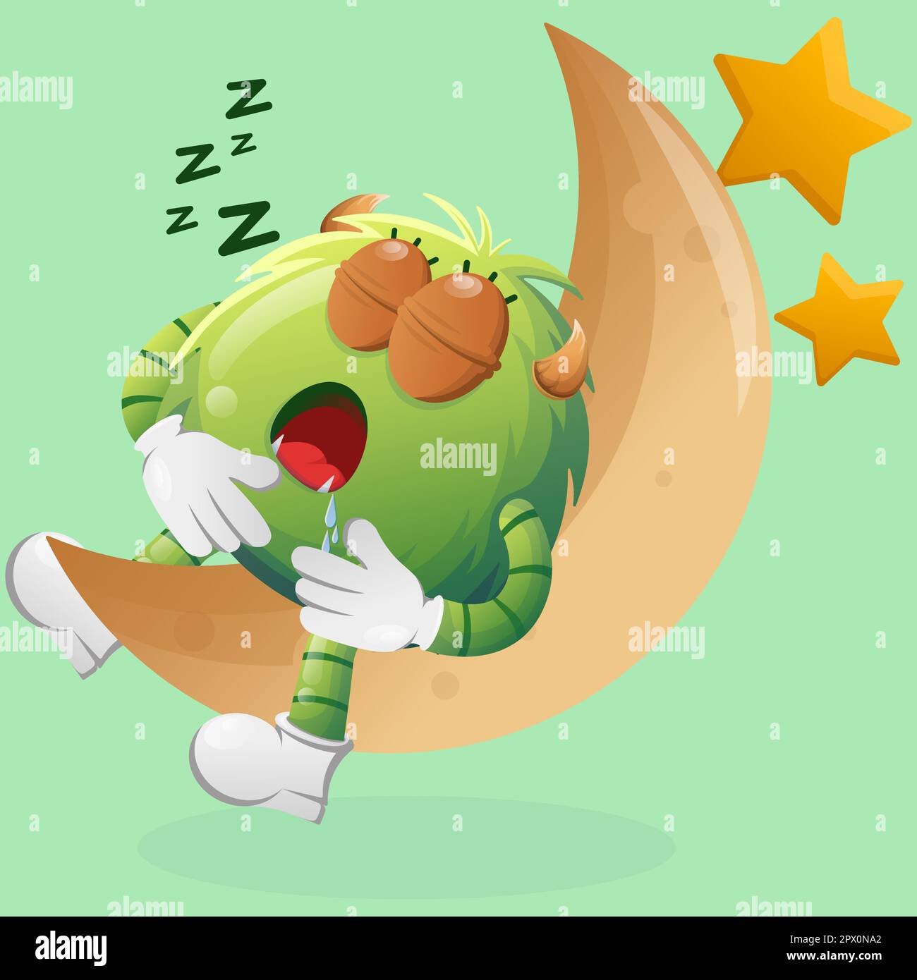Cute green monster sleeping, sleeping on the moon. Perfect for kids ...