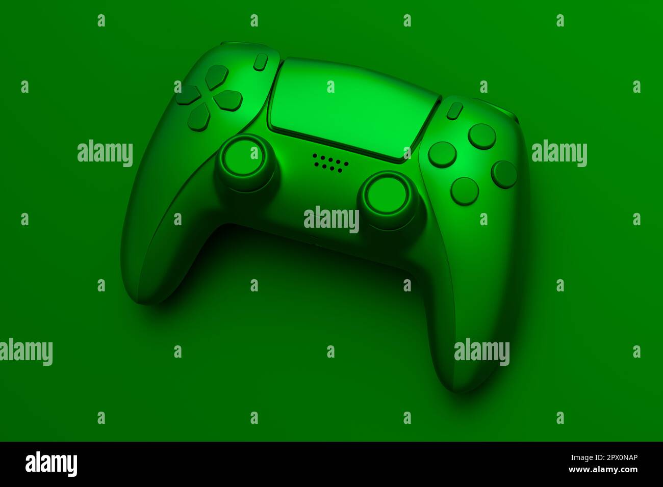 Realistic video game joystick with green chrome texture isolated on ...