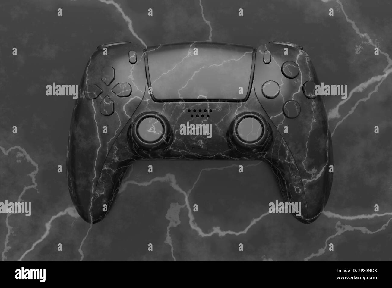Realistic video game joystick with black marble texture on black ...