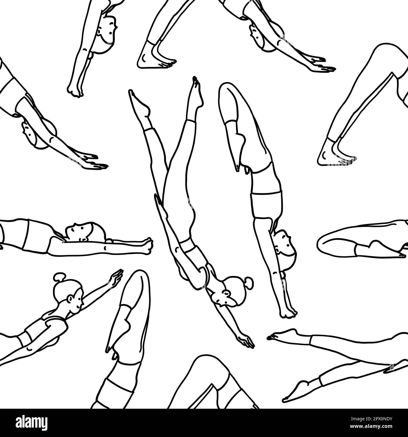 Yoga poses seamless pattern. Female, lady, woman, girl. Meditation ...