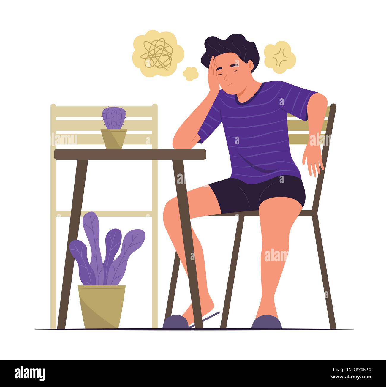 Tired Man Sitting on Chair with Feeling of Depressed Concept ...