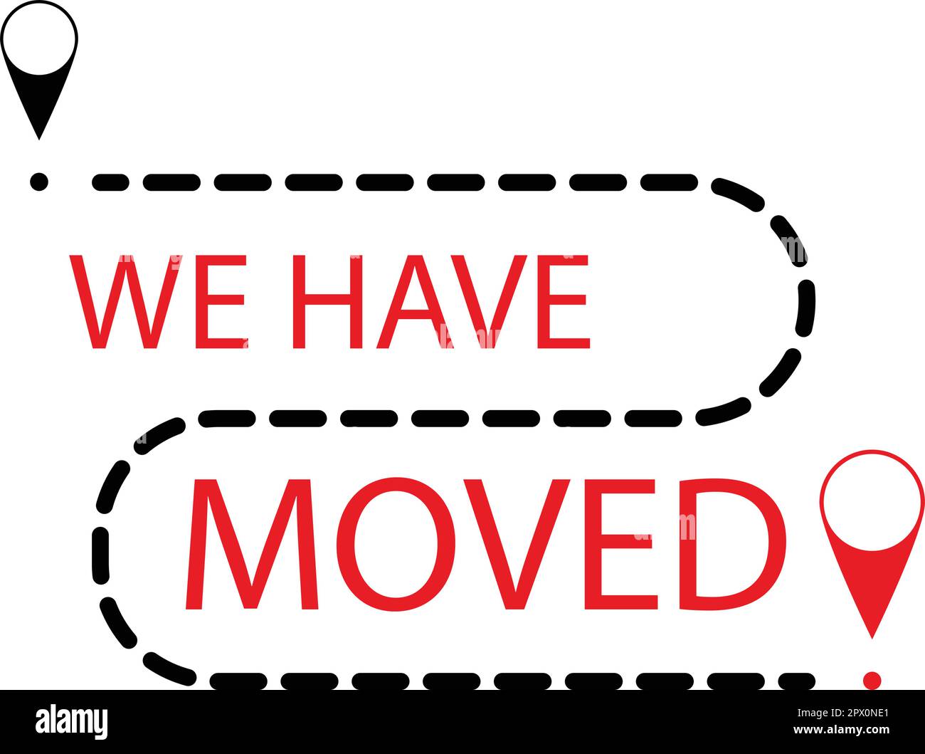 Banner and label for relocation and moving, we have moved. Vector illustration. Office ...