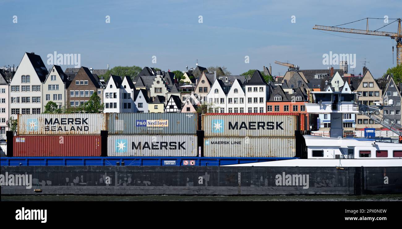 Cologne, germany April 30 2023: a cargo ship loaded with containers ...