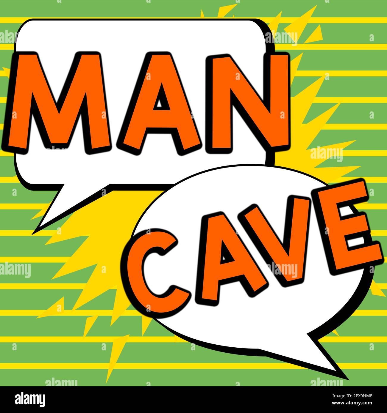 Text sign showing Man Cave, Word Written on a room, space or area of a ...