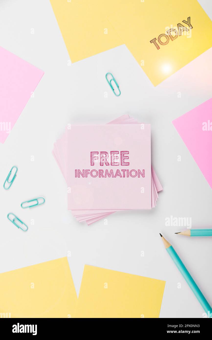 Sign displaying Free Information, Word for knowledge obtained from ...