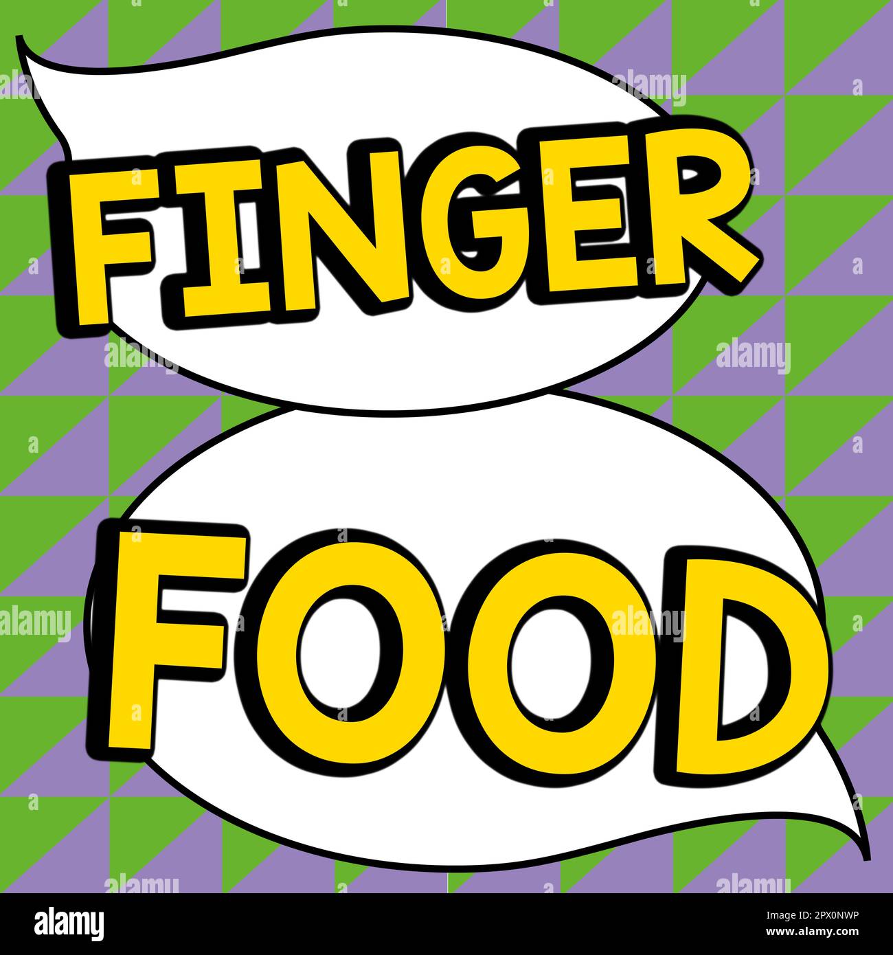 Sign displaying Finger Food, Business approach products and digestives ...