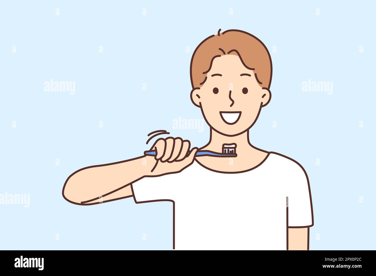 Happy little boy clean teeth with toothbrush and toothpaste. Smiling ...