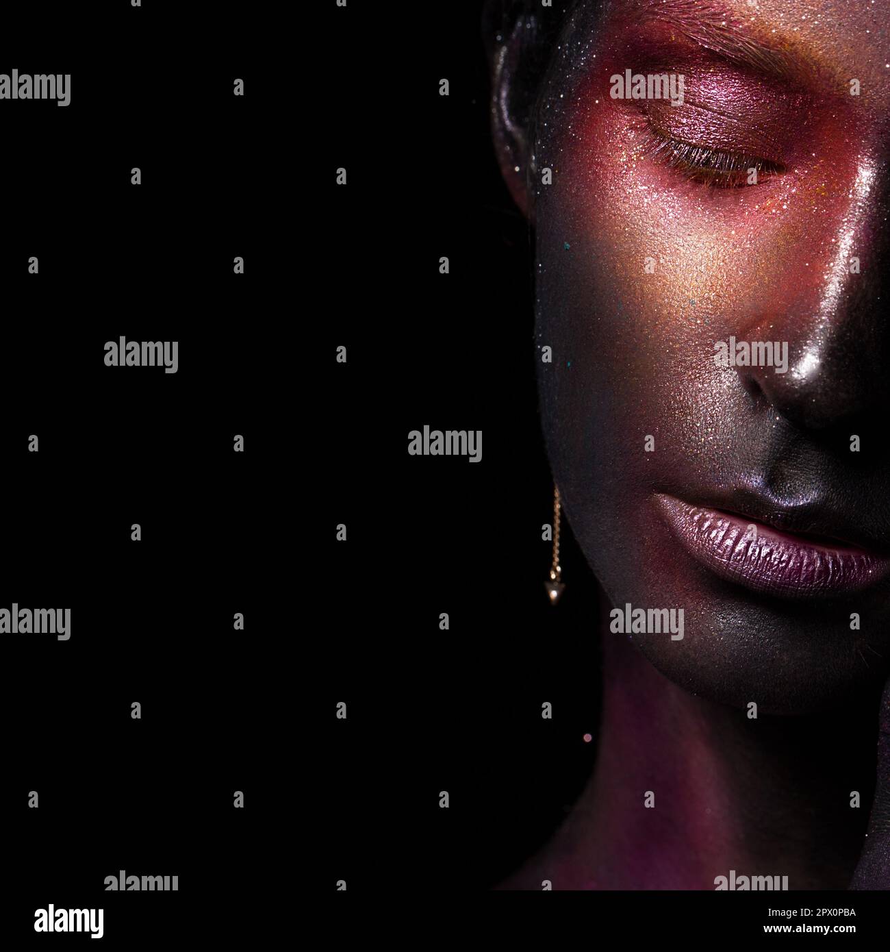 Beautiful girl with art space makeup on her face and body. Glitter Face ...