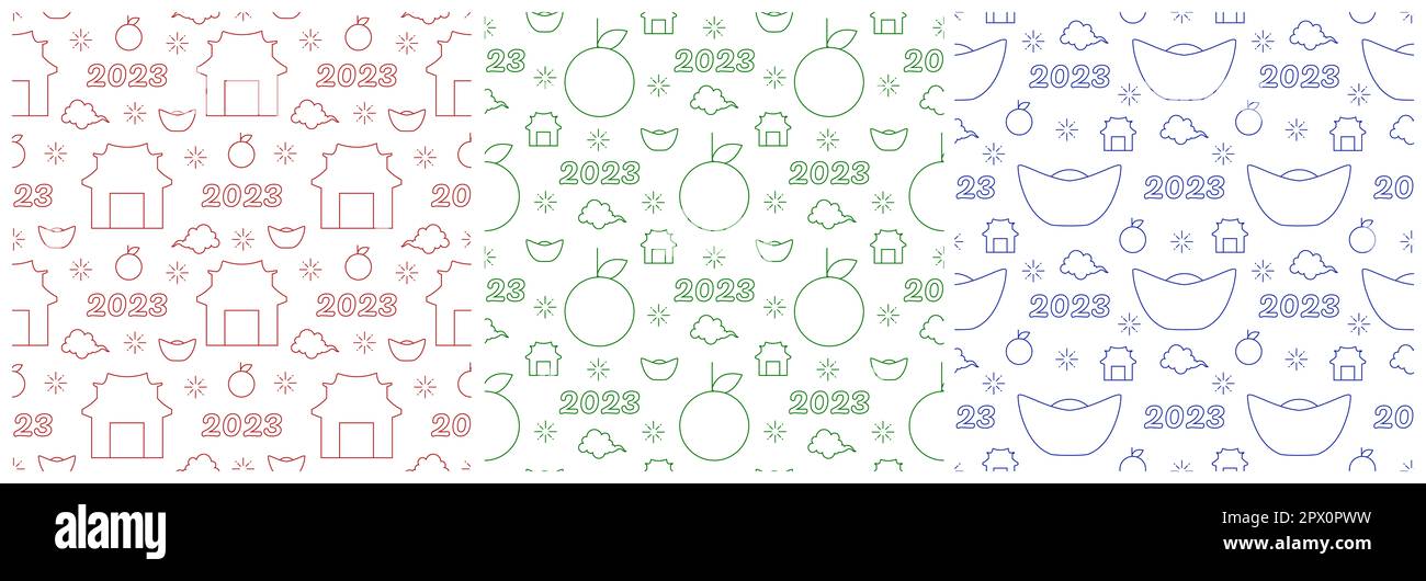 Set of Chinese Lunar New Year 2023 Days Seamless Pattern Decoration ...