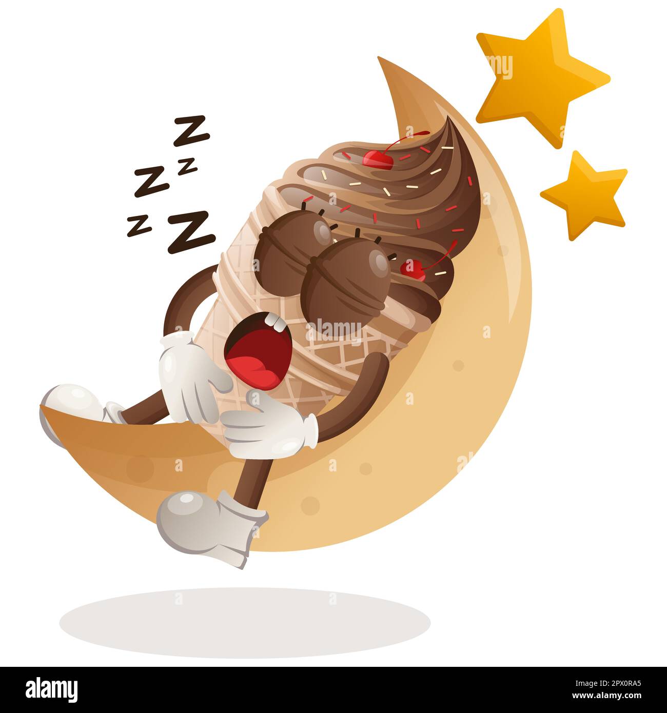 Cute ice cream mascot sleeping, sleeping on the moon. Perfect for food ...