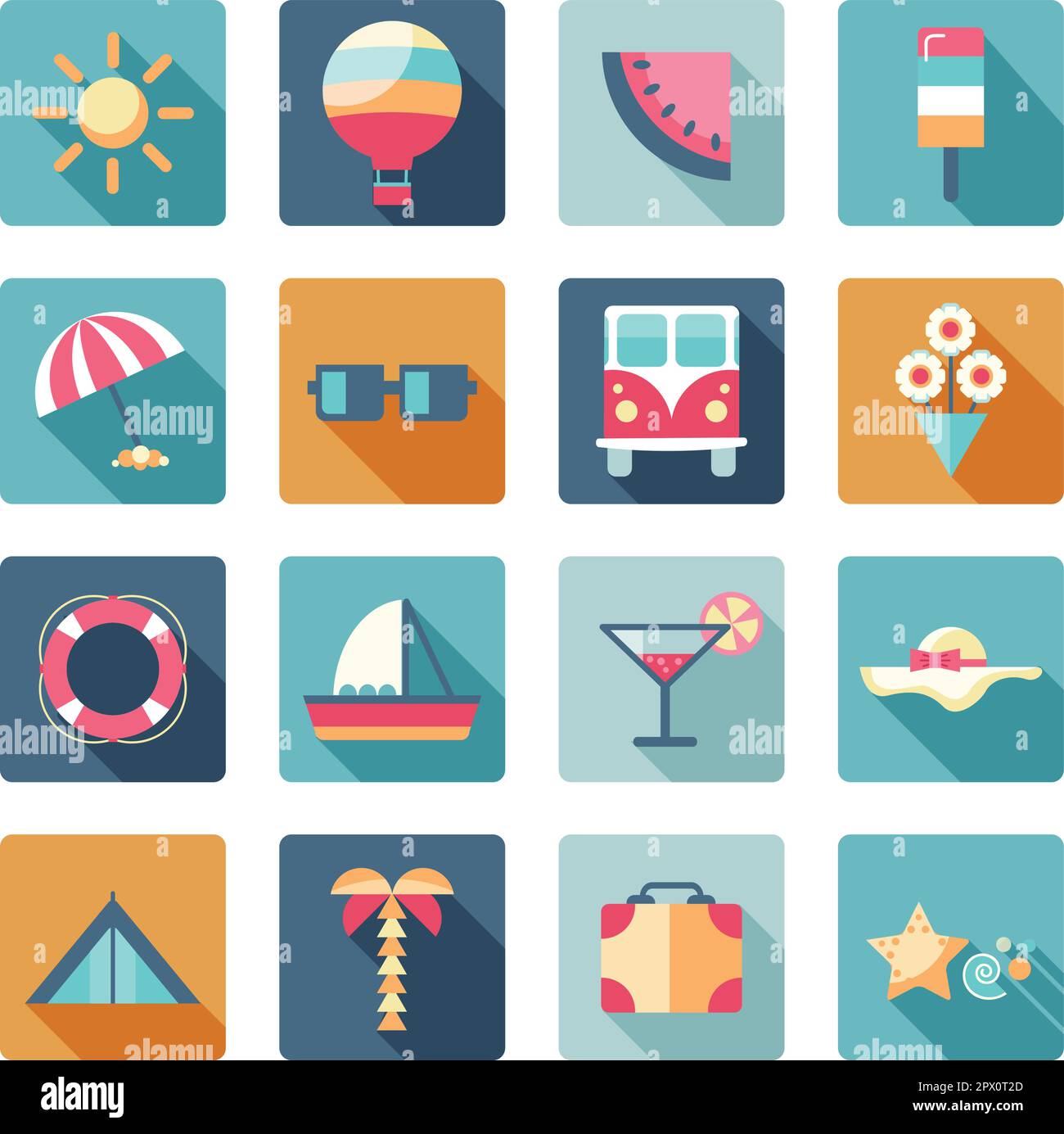 vector set of summer, traveling icons with shadows. Flat modern style ...