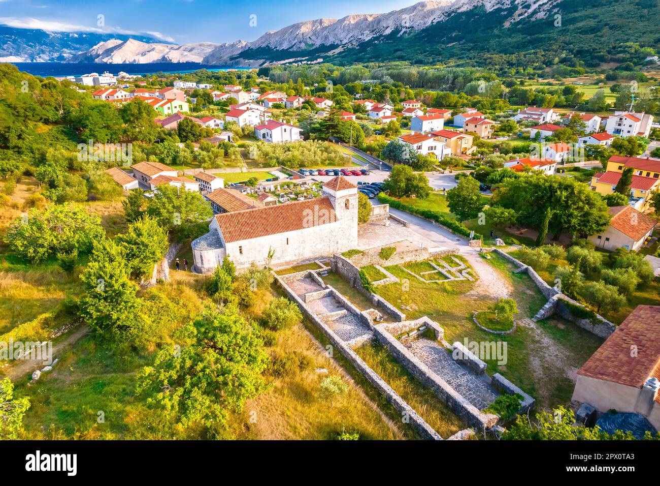 Old church historic site in Jurndvor near Baska aerial view, Island of ...