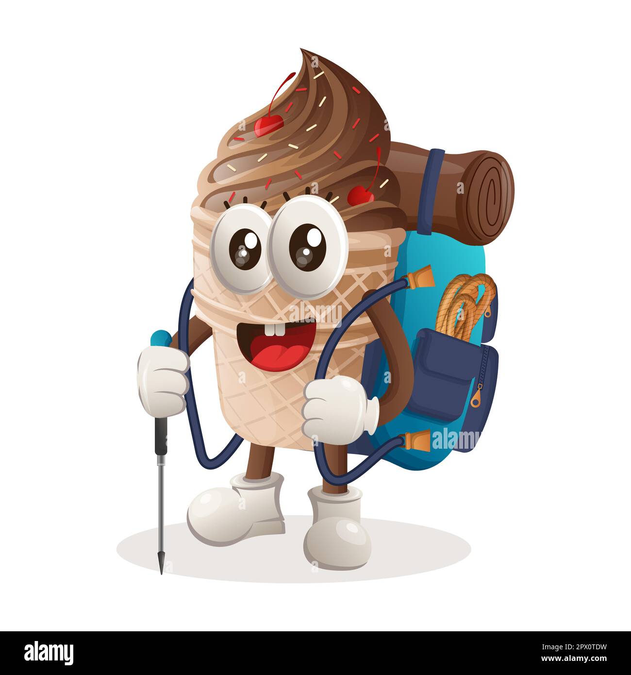 Cute ice cream mascot adventure trekking. Perfect for food store, small ...