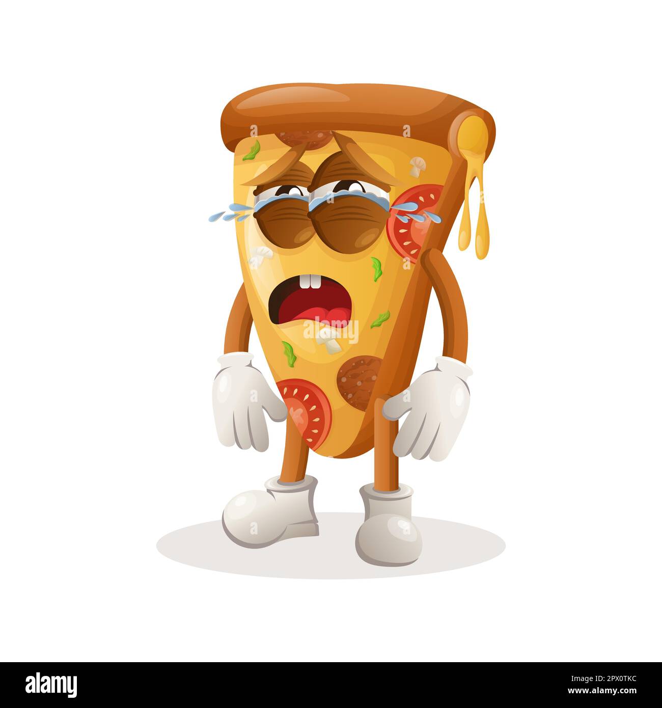 Cute pizza mascot crying. Perfect for food store, small business or e ...