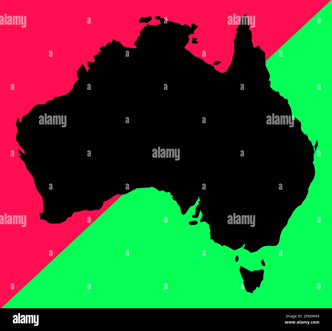 Silhouette map of Australia over a red and green background Stock Photo ...