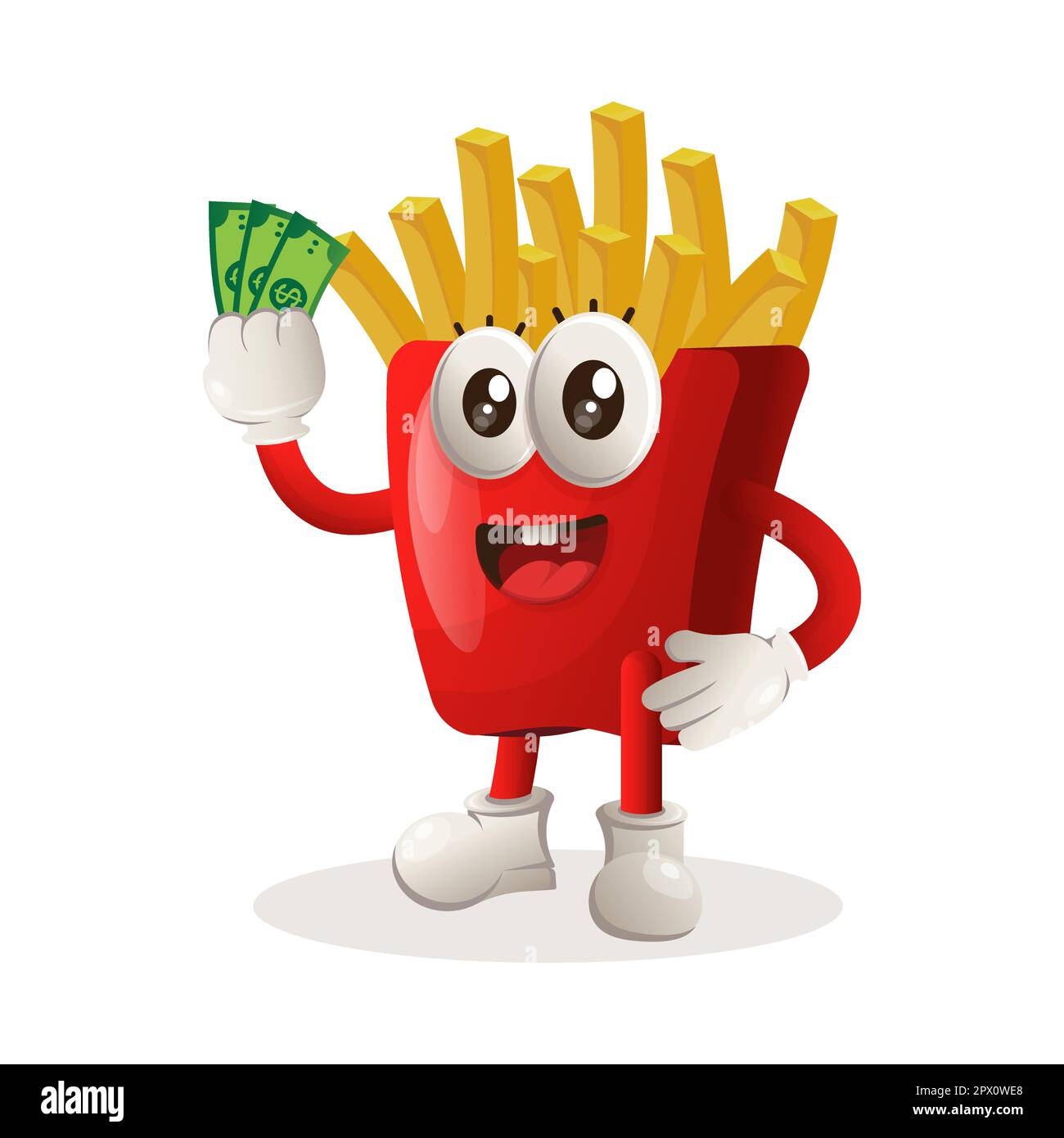 Cute french fries mascot holding money. Perfect for food store, small ...