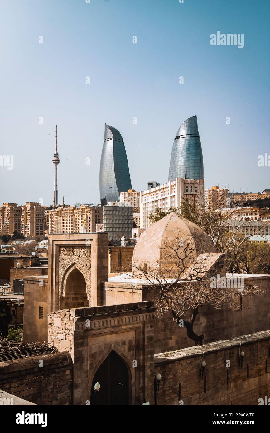 View of Shirvanshah's Palace and downtown Baku, Azerbaijan Stock Photo ...