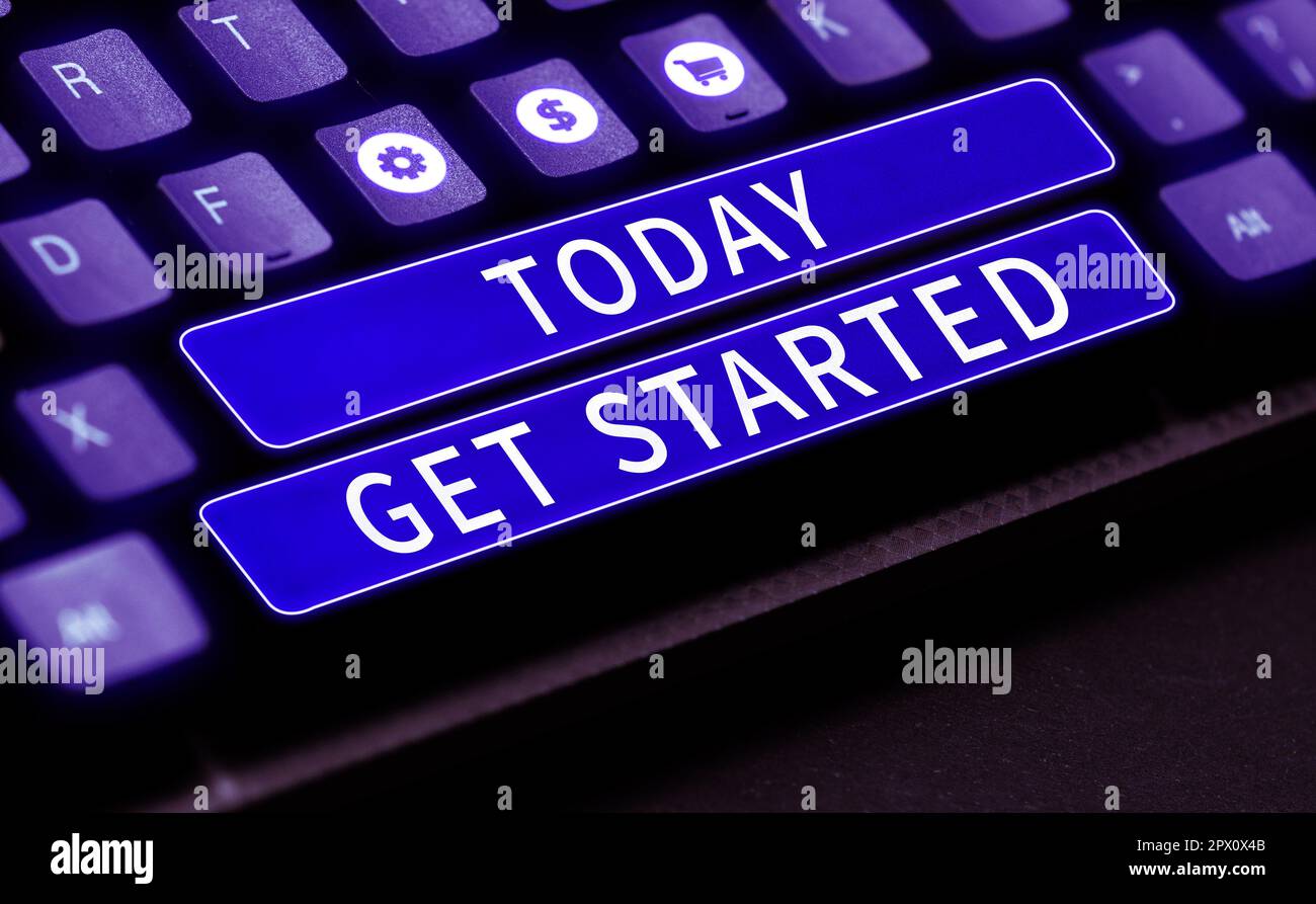 Text caption presenting Get Started, Concept meaning asking someone to begin task endeavour or ...