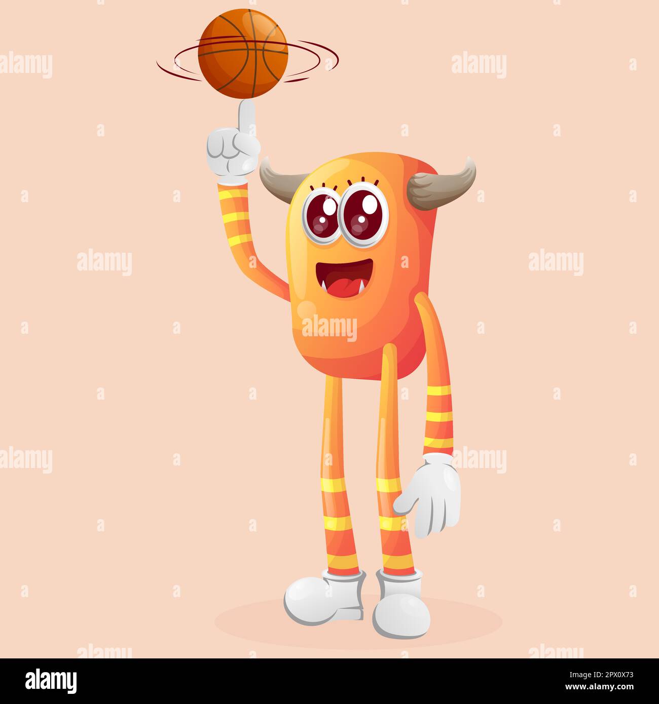 Cute orange monster playing basketball, freestyle with ball. Perfect ...
