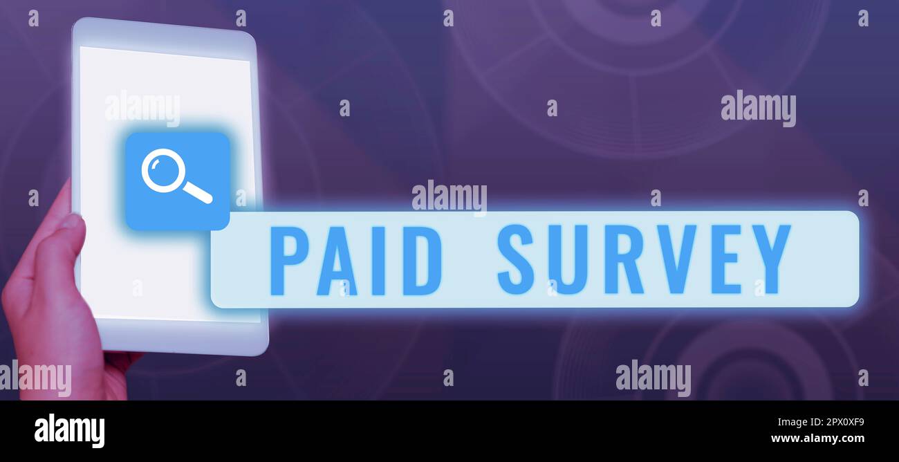 Hand writing sign Paid Survey, Word Written on statistical survey where ...