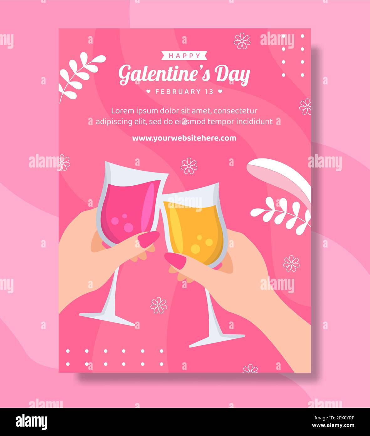 Happy Galentines Day Poster Flat Cartoon Hand Drawn Templates ...