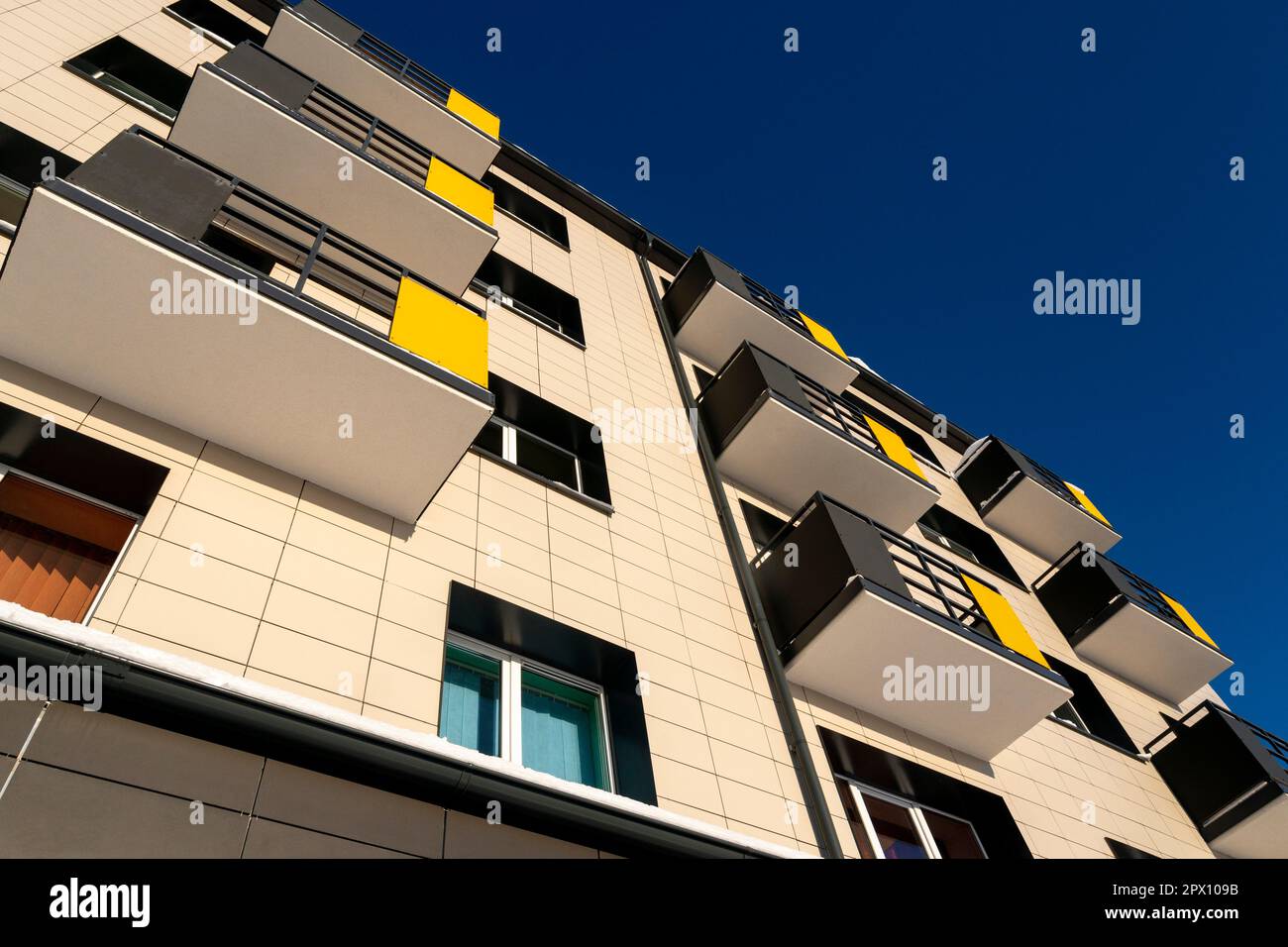 The Residential building. Building architecture. Low angle view to ...