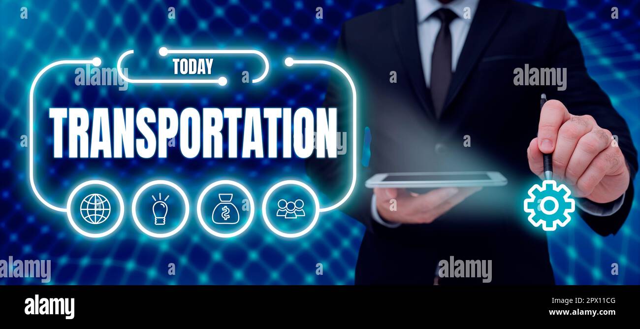 Writing displaying text Transportation, Concept meaning Means of ...