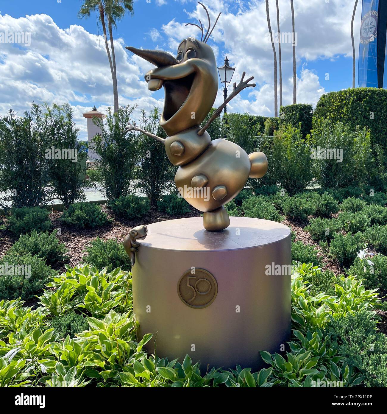 Orlando, FL USA- October 9, 2021: The 50th Anniversary statue of Olaf ...