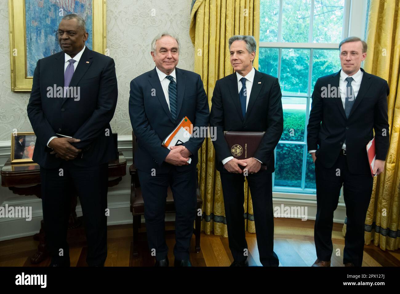 US Secretary of Defense Lloyd Austin (L); Deputy Assistant to the ...