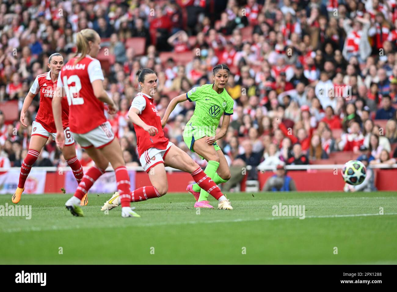 London, England on 1 May 2023. Sveindis Jonsdottir of VfL Wolfsburg ...