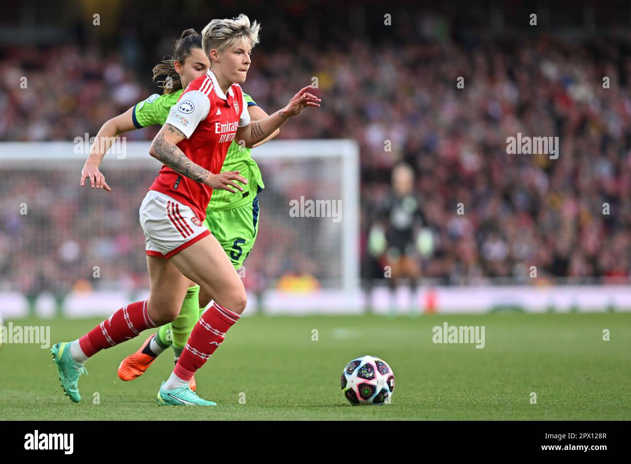 London, England on 1 May 2023. Lina Hurtig of Arsenal Women brings the ...
