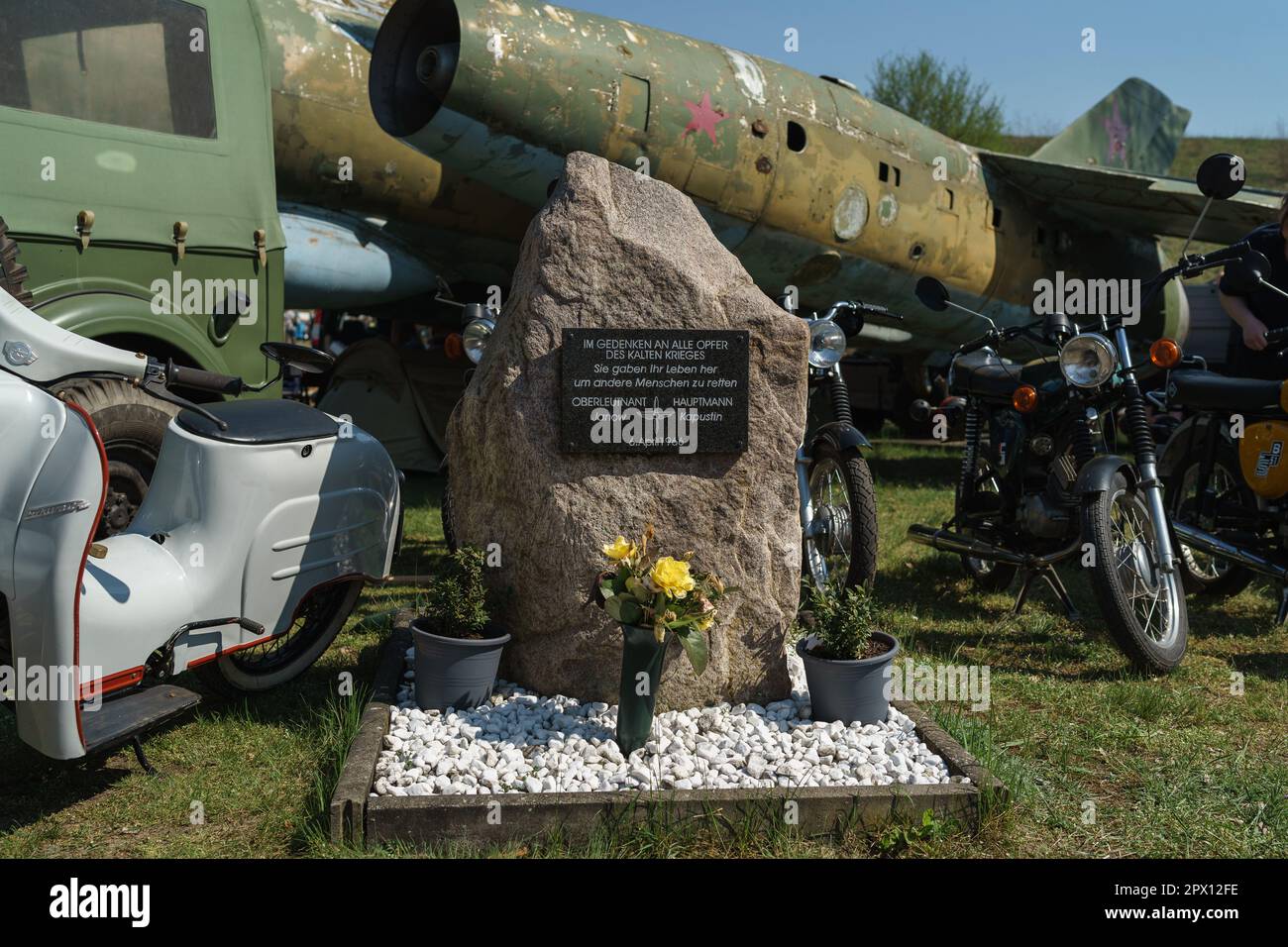 Monument at the former Soviet military airfield to the officers Captain ...