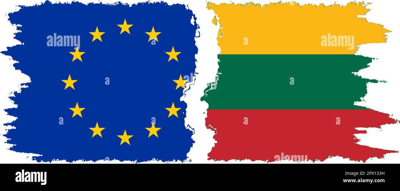 Lithuania and European Union grunge flags connection, vector Stock ...