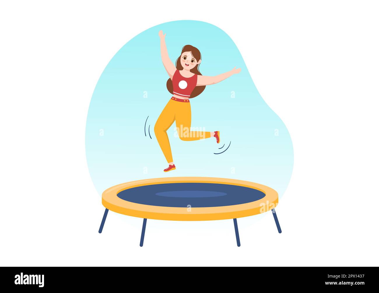 Trampoline Illustration with Youth Jumping On a Trampolines in Hand ...