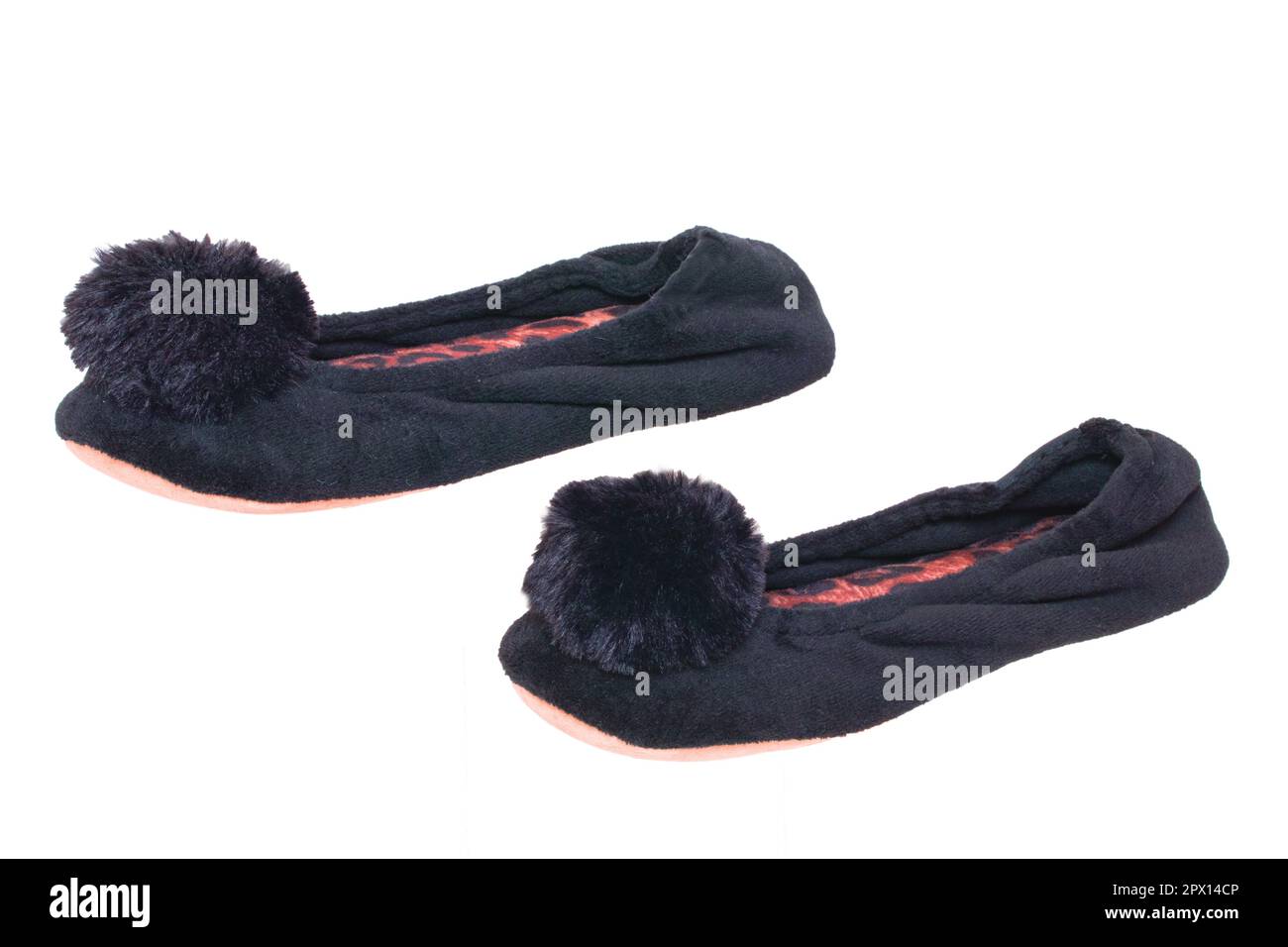 Slippers isolated. Close-up of a pair of black female house slippers ...