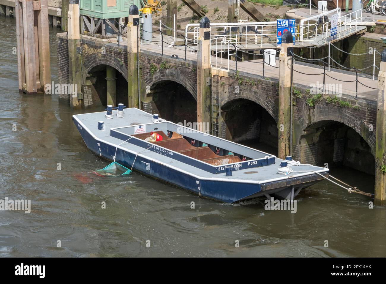 A Port of London barge moored on the River Thames, London, UK Stock ...