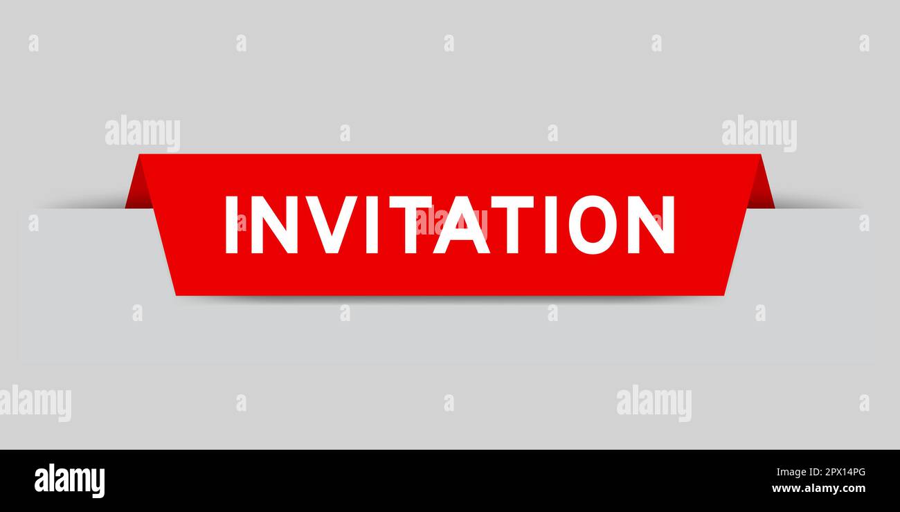 Red color inserted label with word invitation on gray background Stock ...