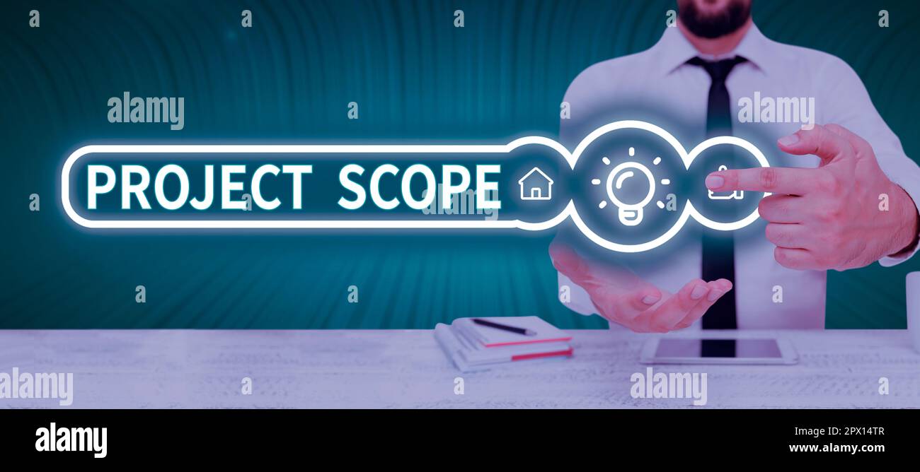 Text caption presenting Project Scope, Business concept evaluation of work efforts a product ...