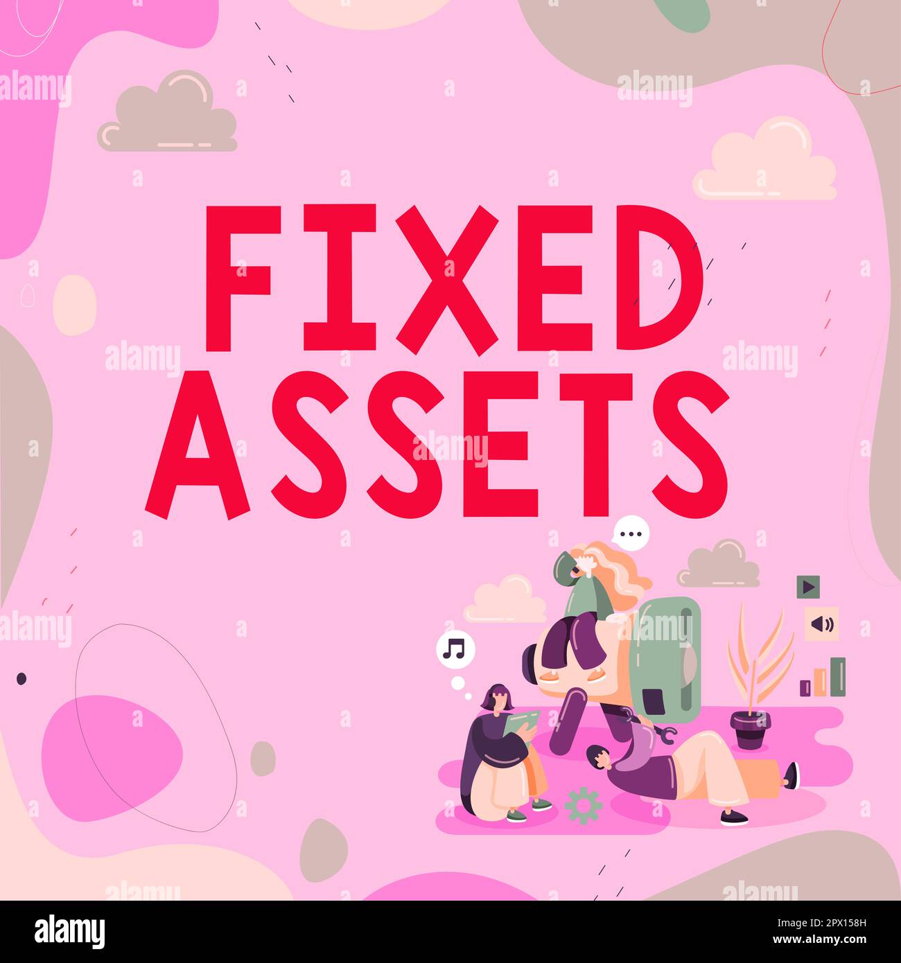 Sign displaying Fixed Assets, Word Written on long-term tangible piece ...