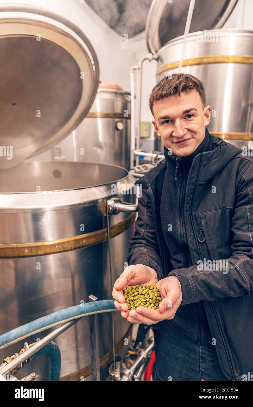 Process of making home beer from malt. Craft beer from barley and dark ...