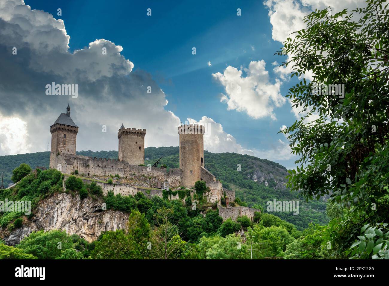Old medieval castle in Foix city, Ariege, south France Stock Photo - Alamy