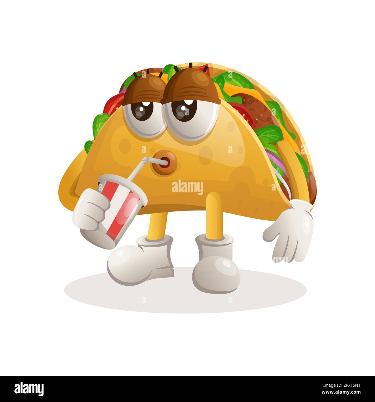 Cute taco mascot drinking soda, cola. Perfect for food store, small ...