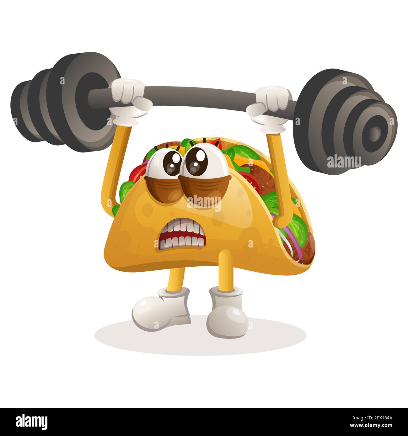 Cute taco mascot bodybuilding with barbell flexing muscles. Perfect for ...