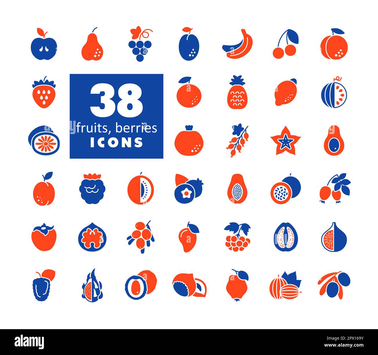 Set of Fruits and Berries vector glyph icon. Graph symbol for food and ...