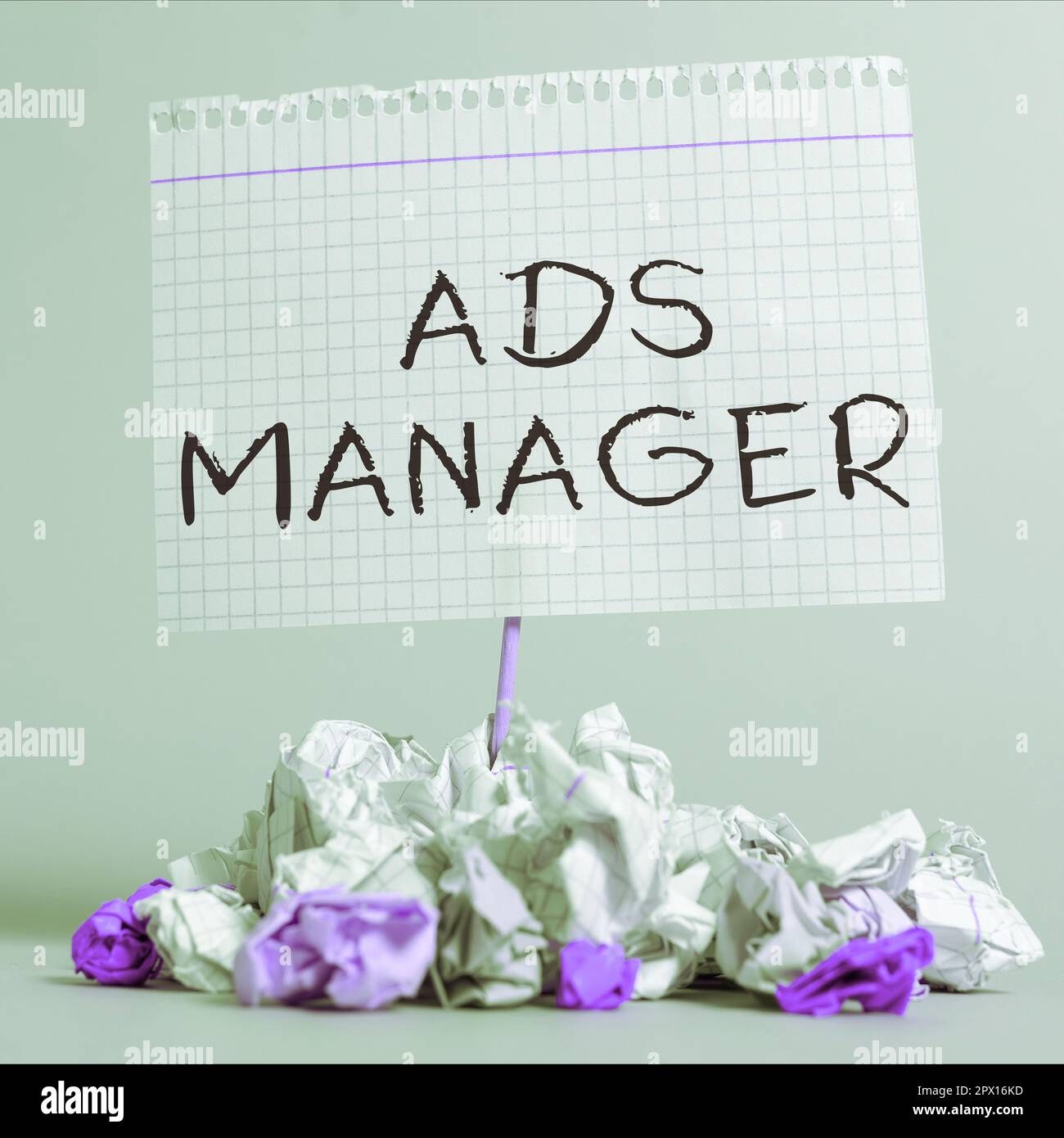 Text sign showing Ads Manager, Concept meaning oversee and control the ...